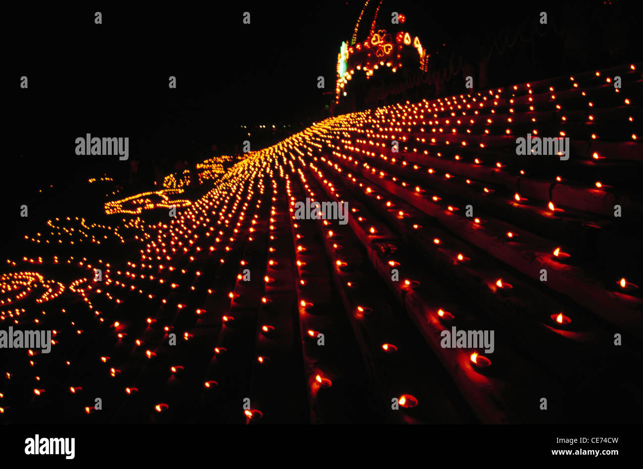 RSC 82897 : Oil Lamps on steps of the river ganga ghat ; varanasi ...