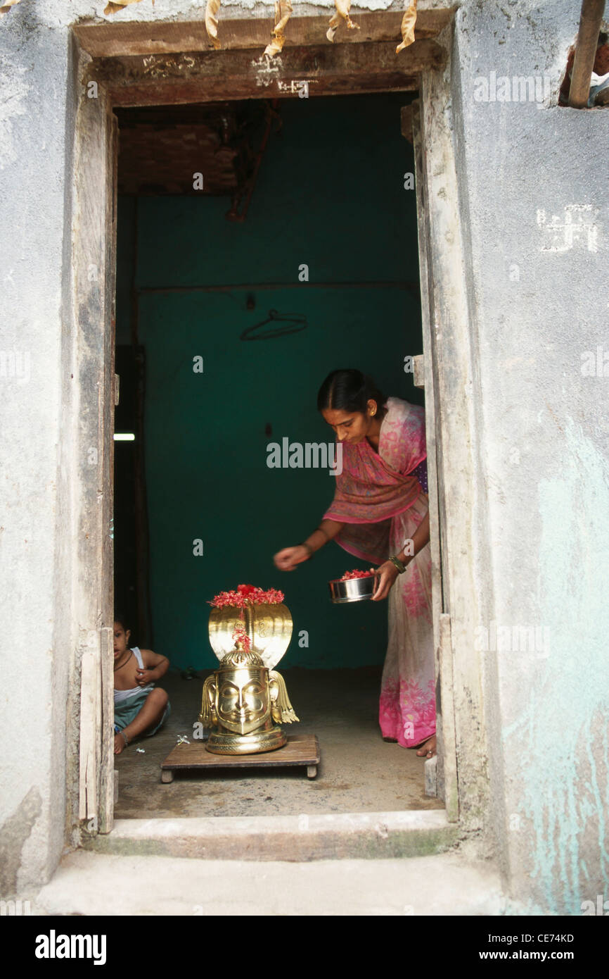 VPA 82854 : indian women praying to statue of lord shiva with snake ...