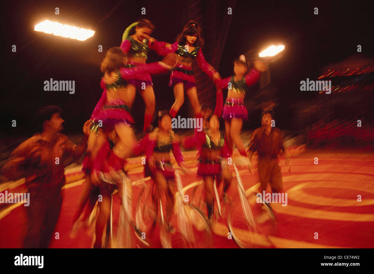 Indian circus ; artists balancing on bicycles ; india ; asia Stock ...