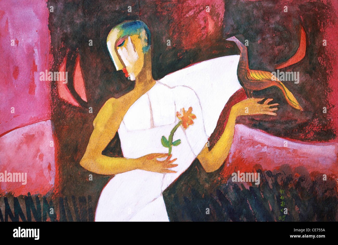 STP 84598 : Painting of sage with bird flower moon painter Satish ...