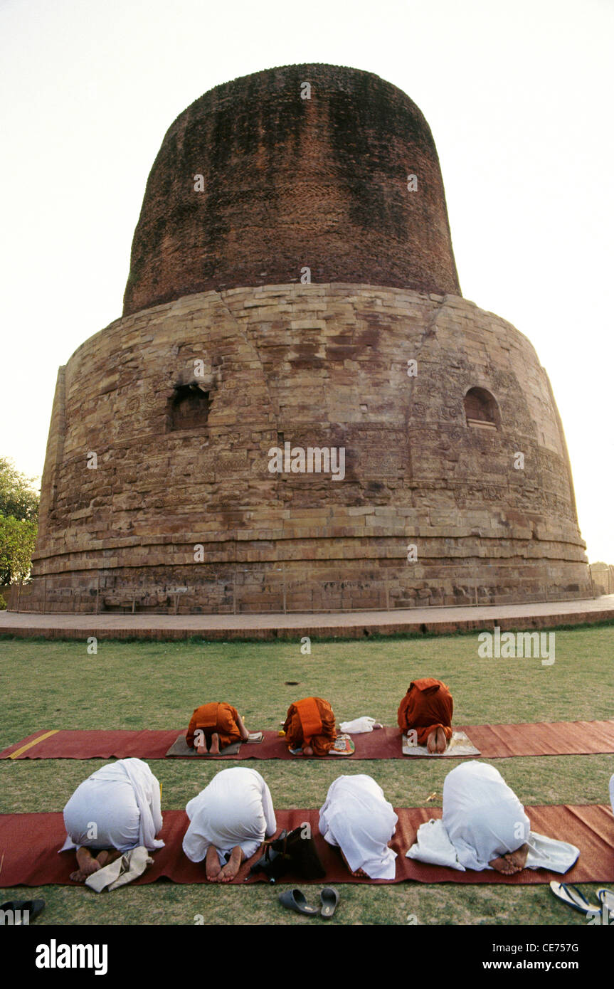 buddhist monks praying at sarnath stupa Varanasi Uttar Pradesh India ...