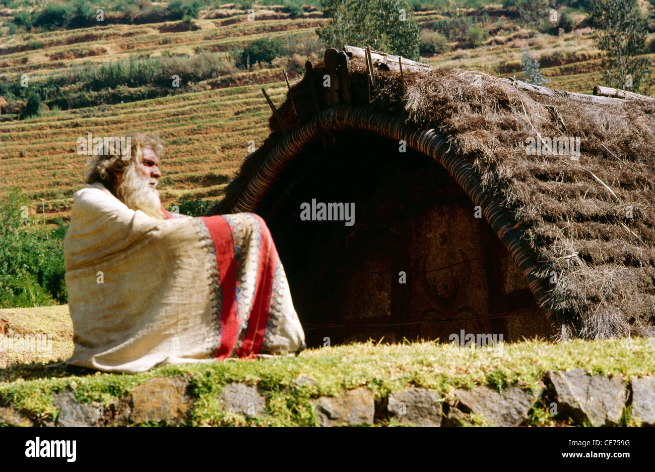 ASM 83028 : toda tribe old man sitting near hut ooty tamil nadu india ...