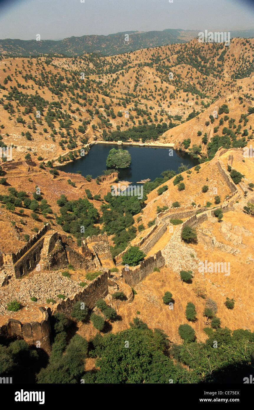 lake pond sagar in aravalli hills amber indian fort jaipur rajasthan ...