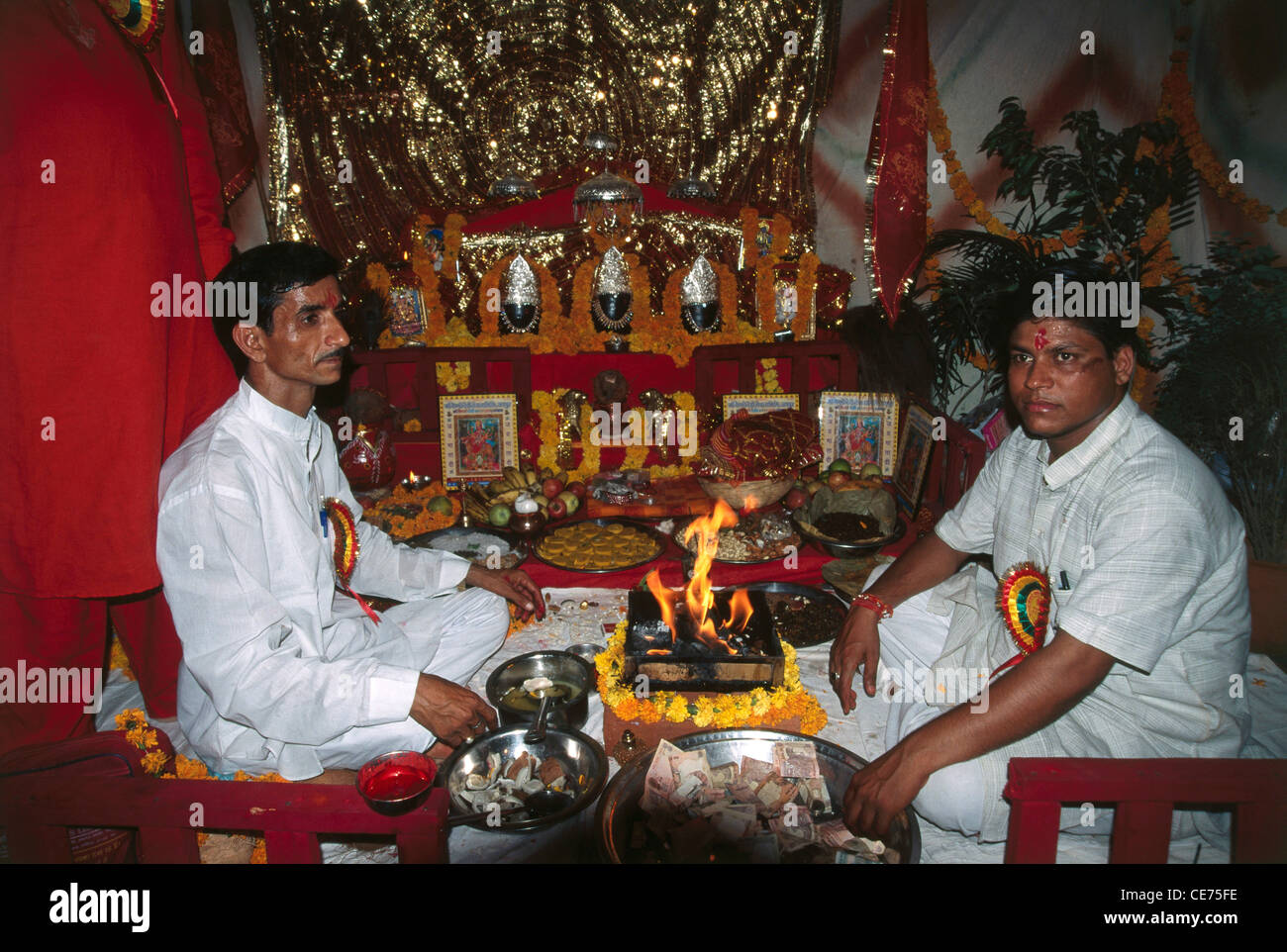 Fire ceremony ; Havan ; Vaishnodevi temple jaipur rajasthan india asia ...
