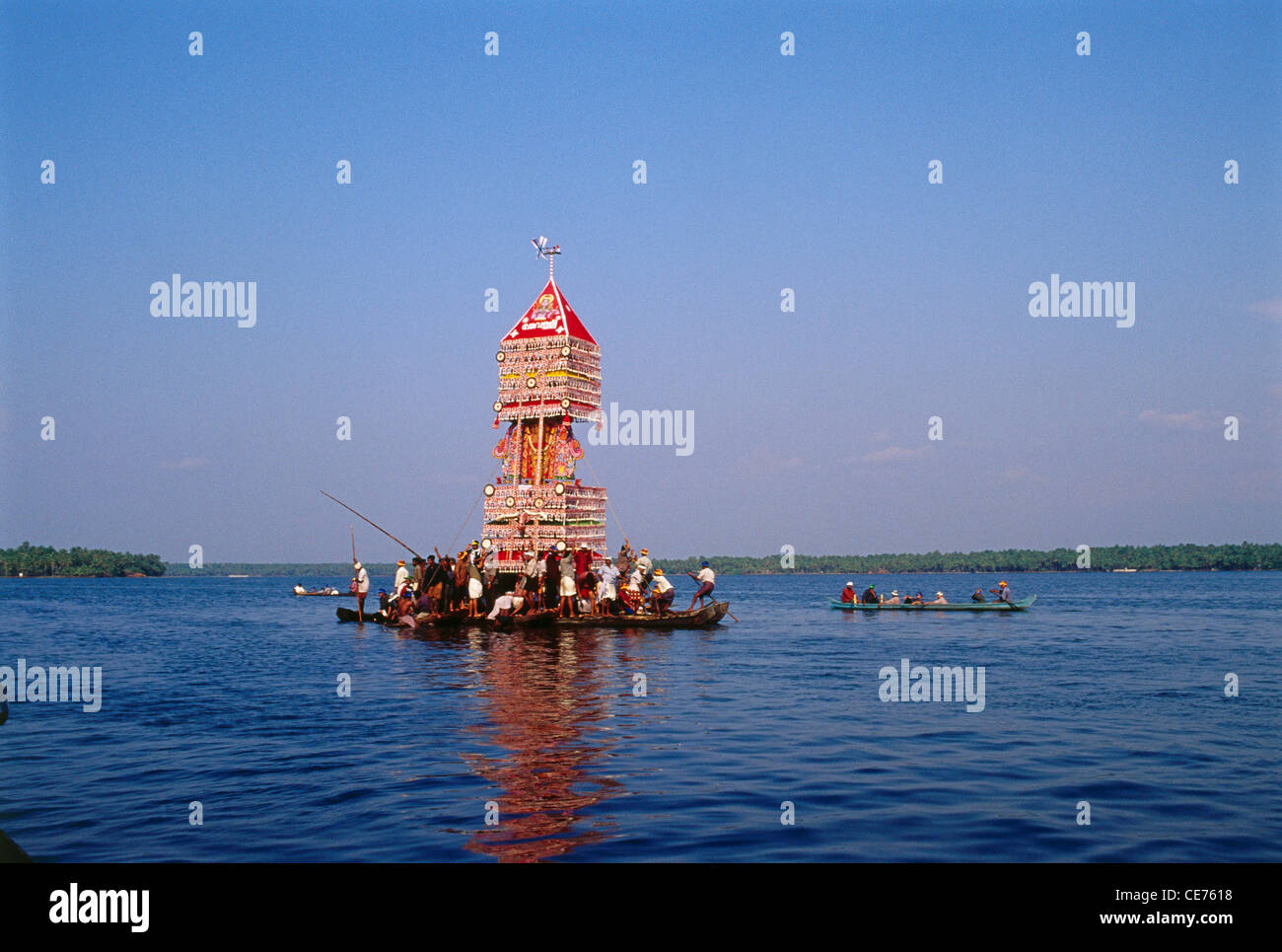 indian temple replica on boats in backwaters kadavoor kollam kerala ...