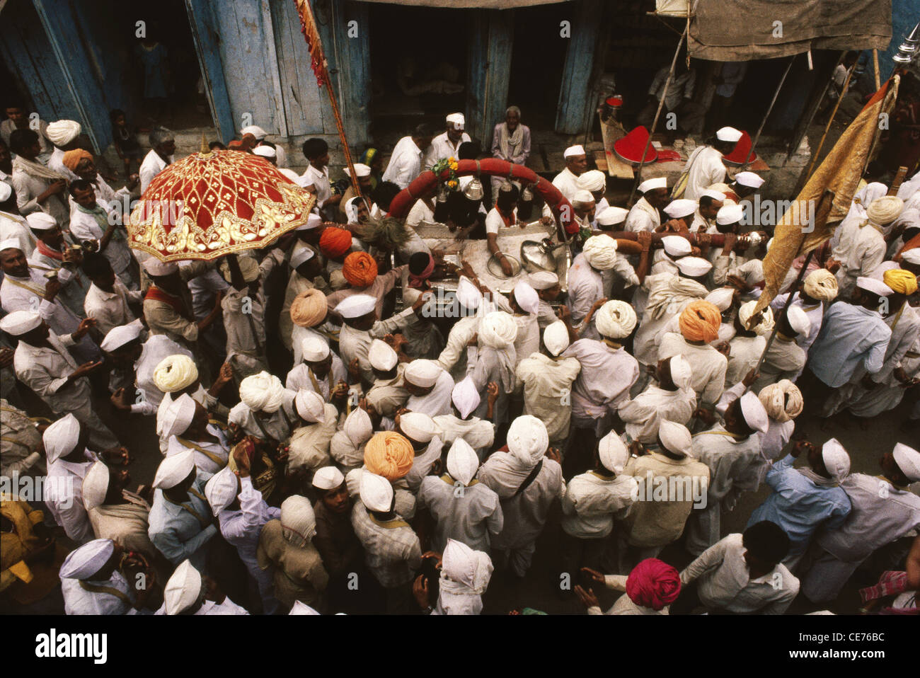Indian devotees around palanquin ; pandharpur festival ; maharashtra ...