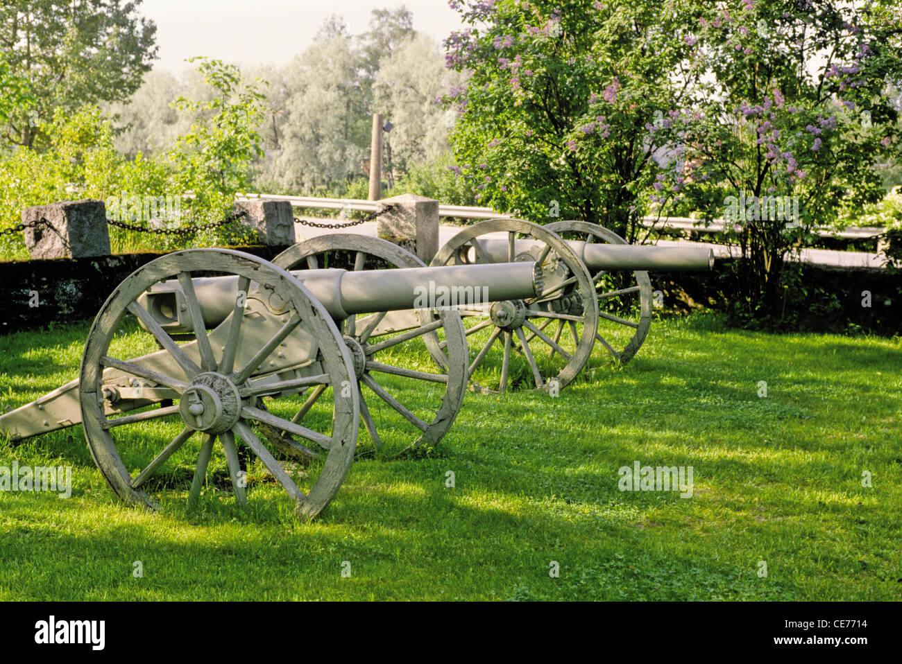 Historic cannons as a war memorial in a city park in Lapua, Finland ...