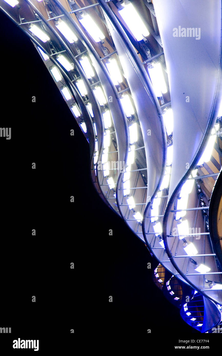 BLUE NEON CAR PARK LIGHTS IN CARDIFF WALES Stock Photo - Alamy