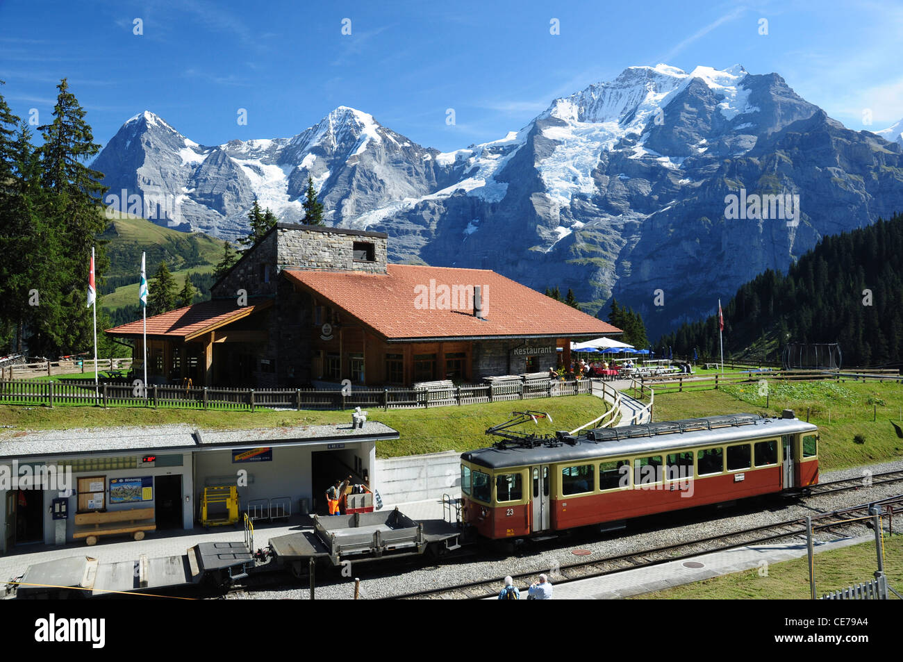 Winteregg railway station on the Grutschalp to Murren railway with the ...