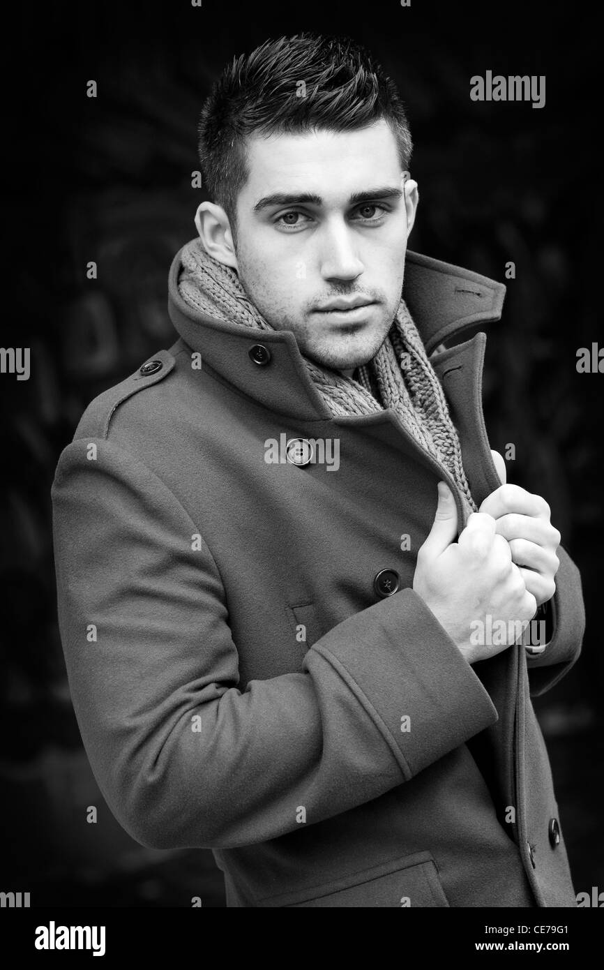 Male model striking a pose in an urban setting, in Leeds, West ...