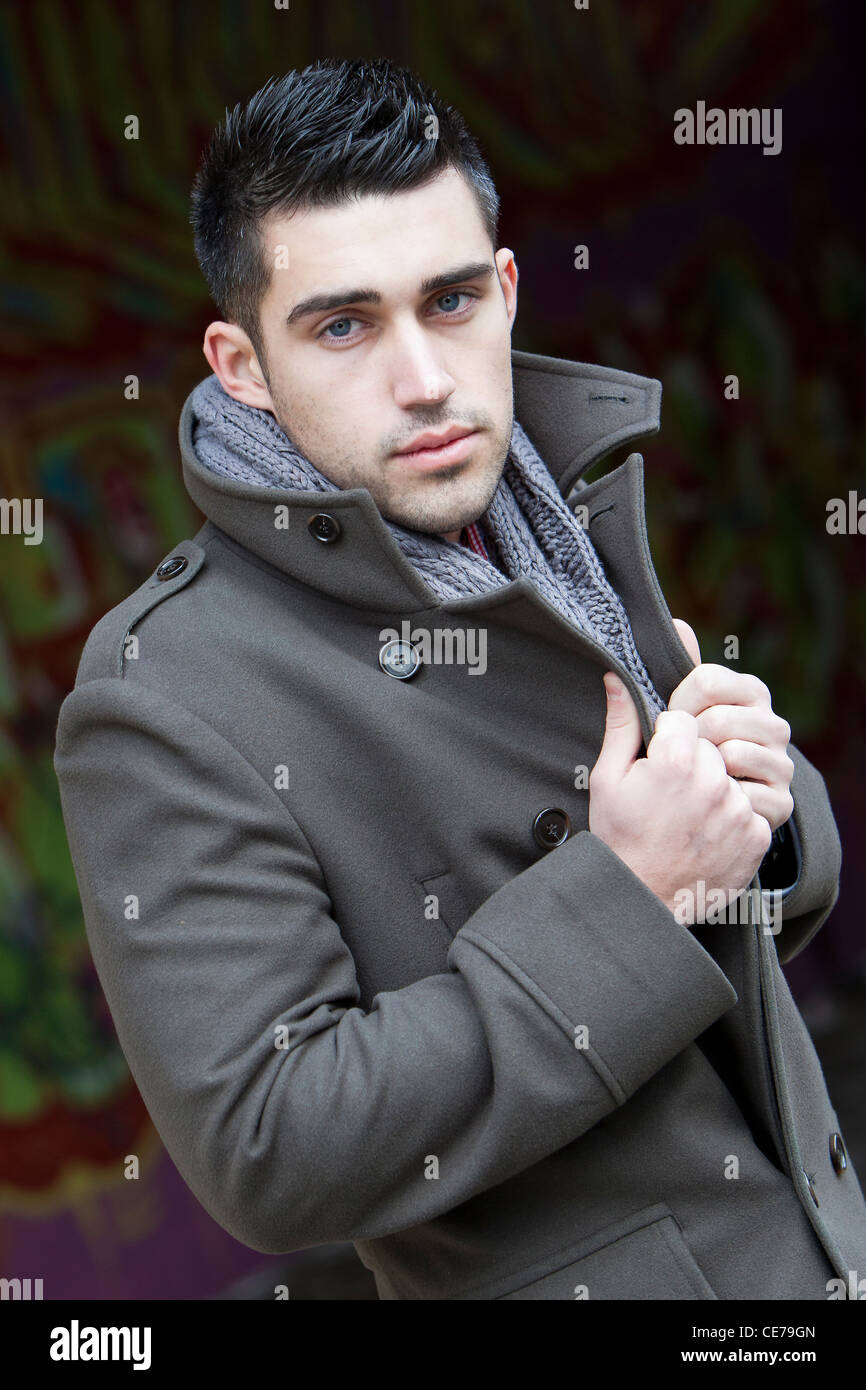 Male model striking a pose in an urban setting, in Leeds, West ...