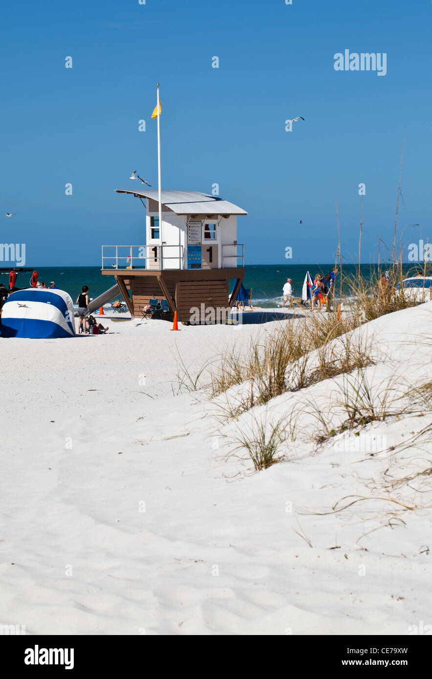 Lifeguard Station with Yellow and Red Flags - Clearwater Beach, Florida ...