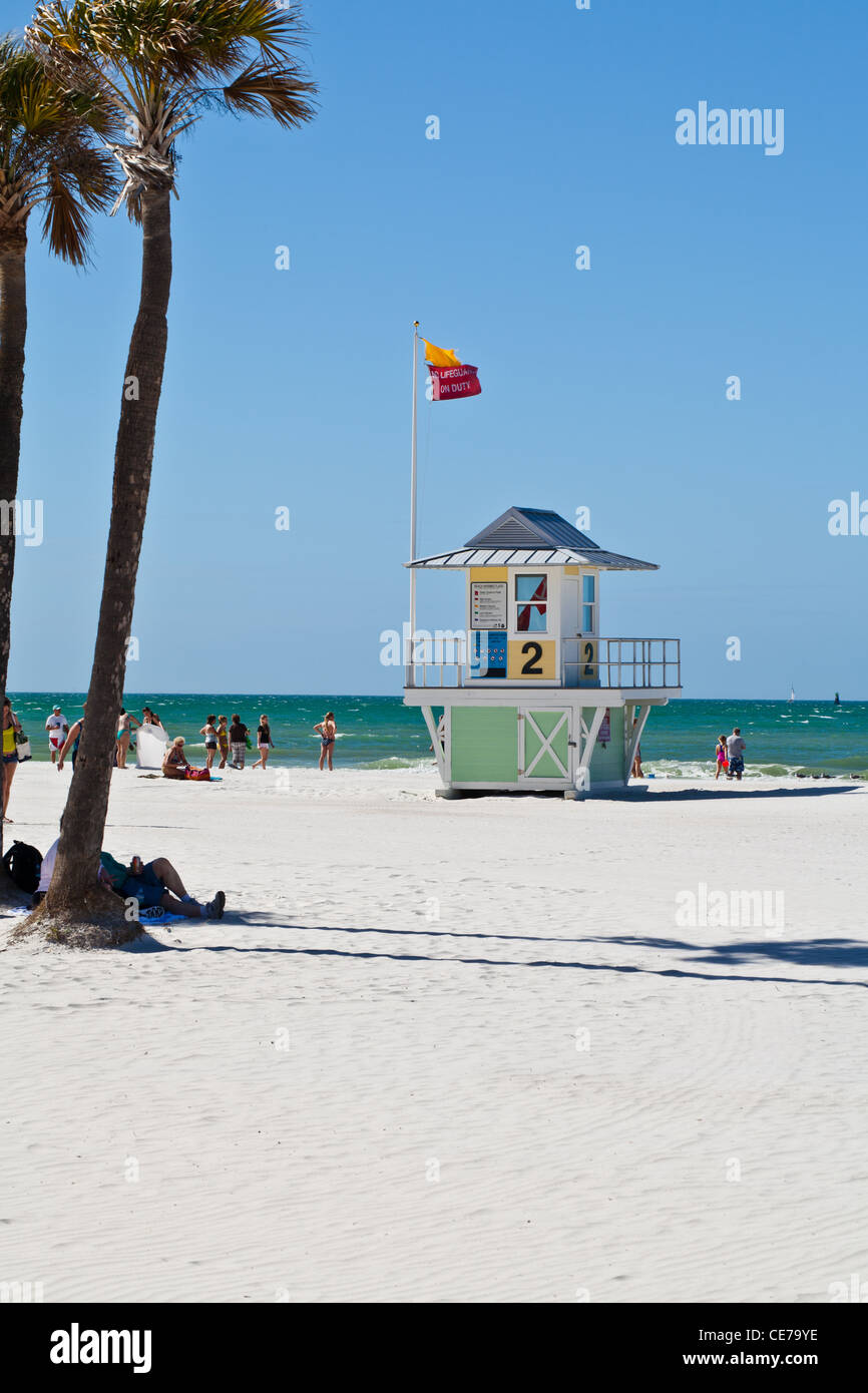 Lifeguard Station with Yellow and Red Flags - Clearwater Beach, Florida ...