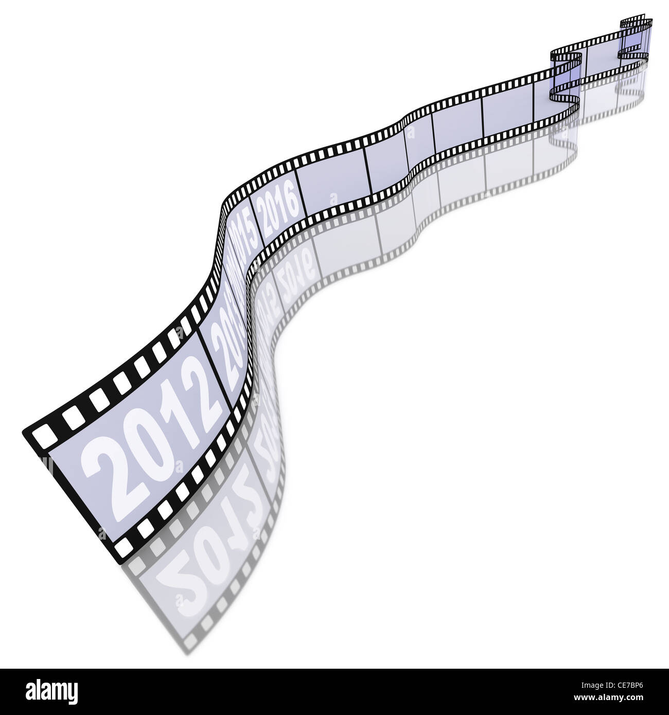 Strip of 35mm film transparency with reflection on white background ...