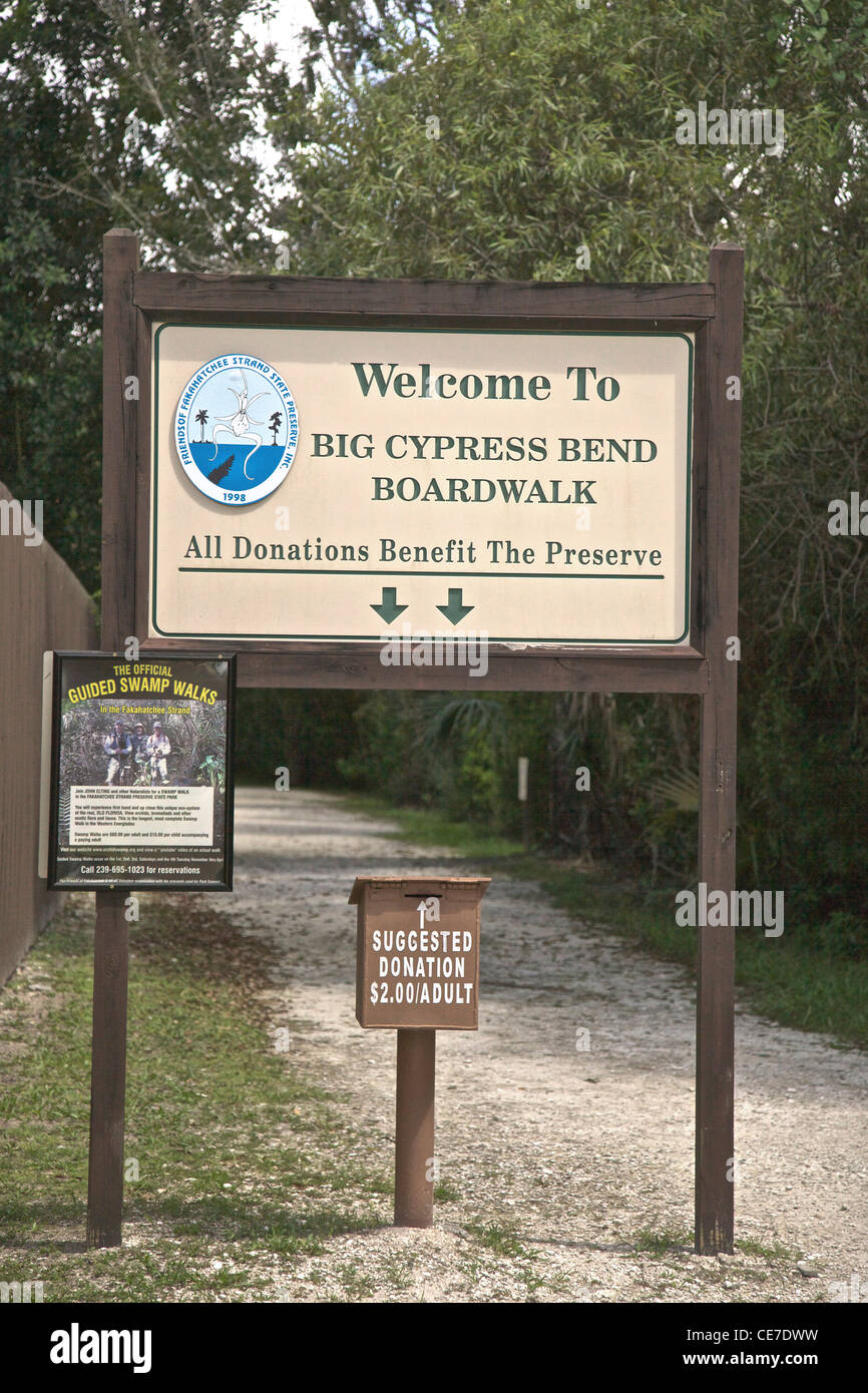 USA USA, Florida, Big Cypress Bend boardwalk swamp sign Stock Photo - Alamy