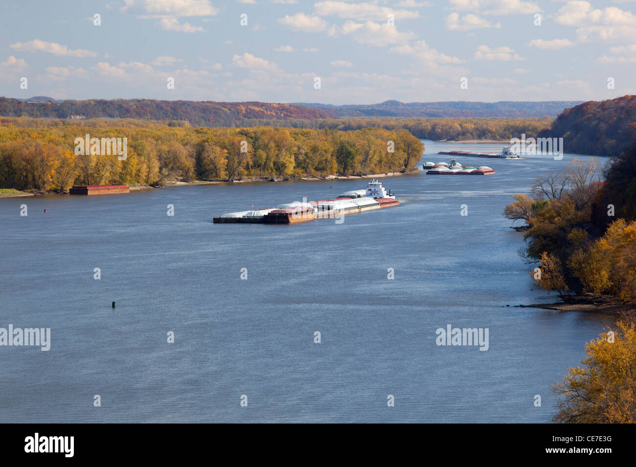 IA, Dubuque, Towboat and barges, on the Mississippi River Stock Photo ...