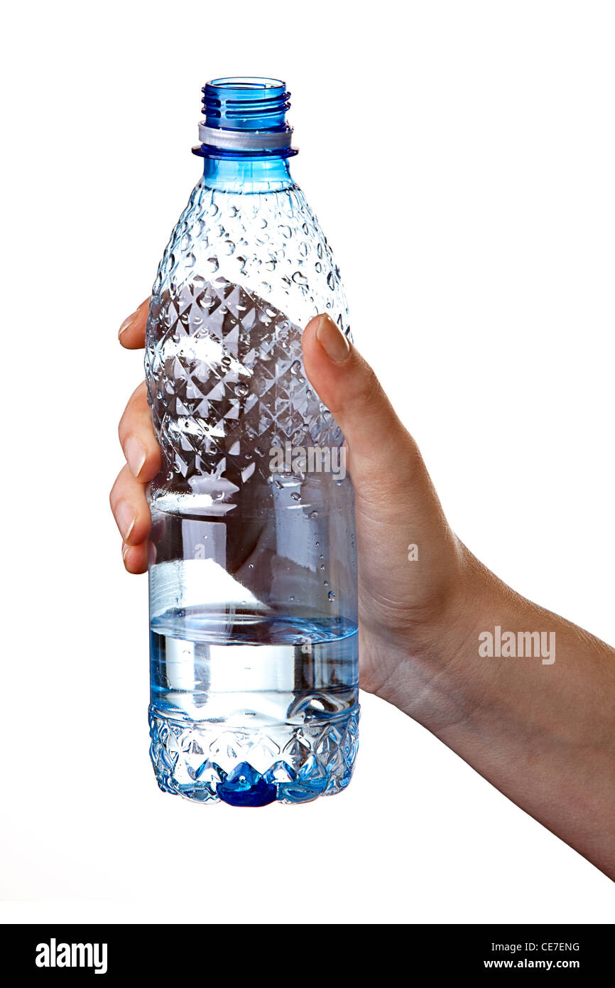Female holding water bottle isolated on white background Stock Photo ...