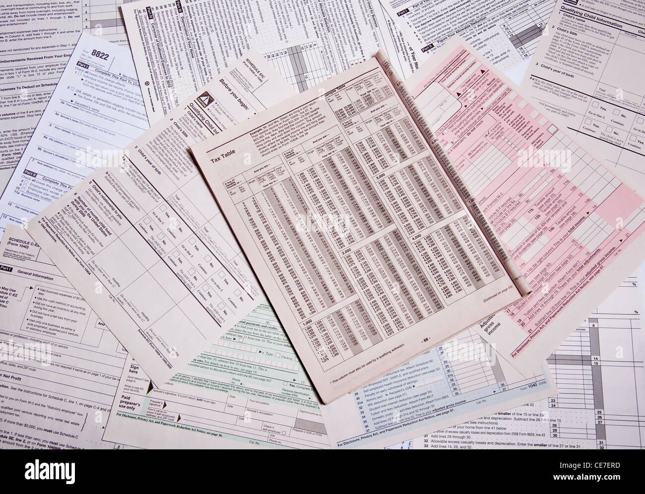 Multi colored and topics tax forms spread Stock Photo - Alamy