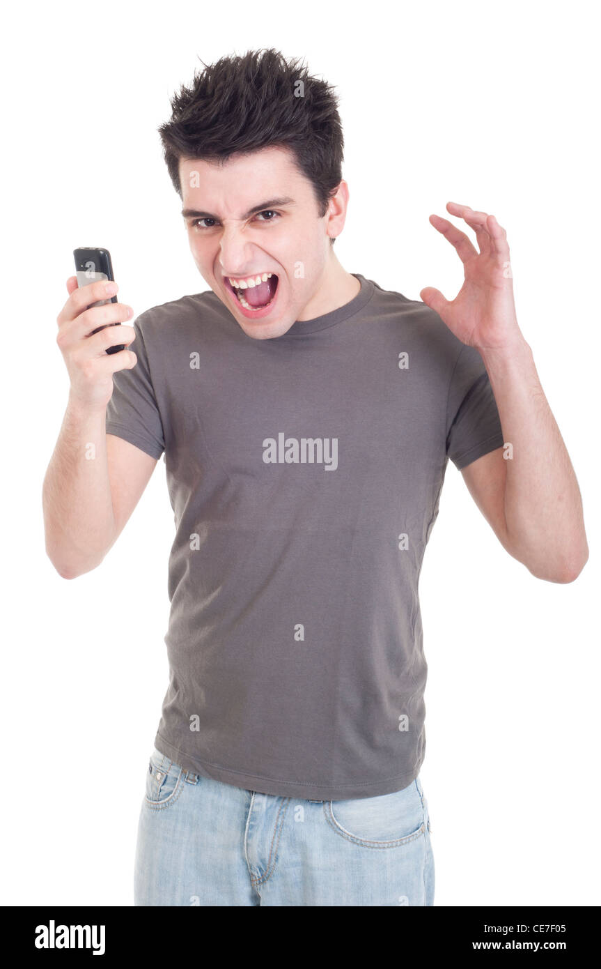 Man yelling into phone Stock Photo - Alamy