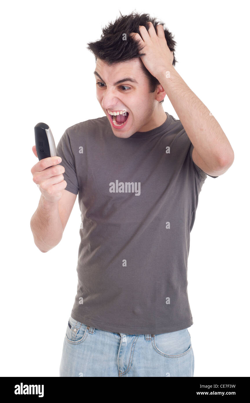 Man yelling into phone Stock Photo - Alamy