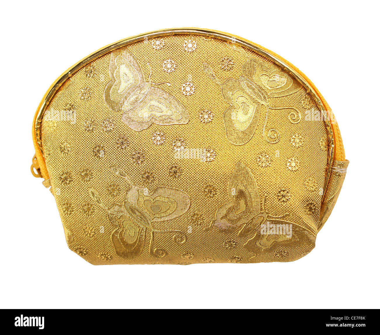 Golden fabric wallet for coins isolated on white background Stock Photo ...