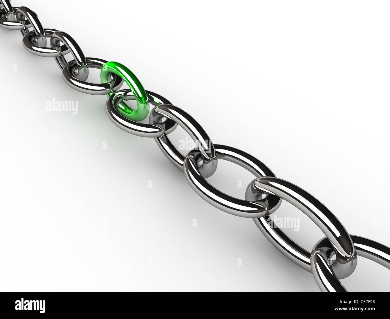 Chain with an outstanding green link over white Background Stock Photo ...