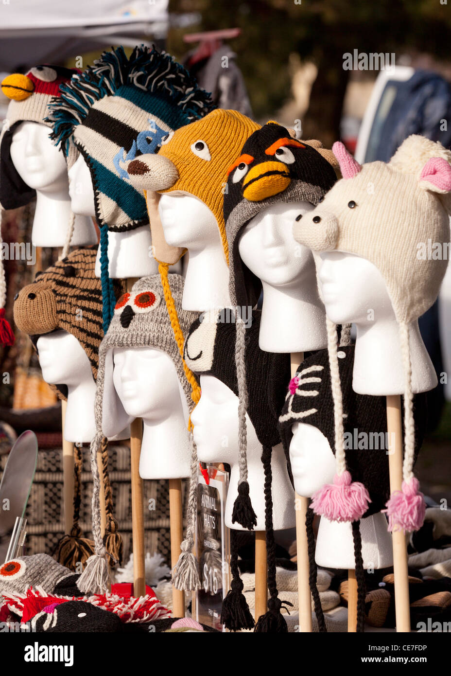 Character trapper hats for sale at flea market Stock Photo - Alamy