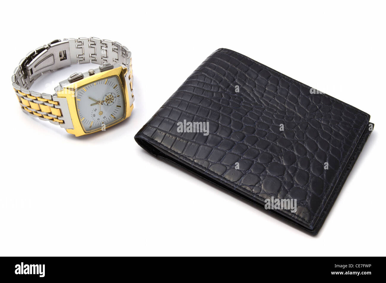 Fashion watch and wallet closeup on white background Stock Photo - Alamy