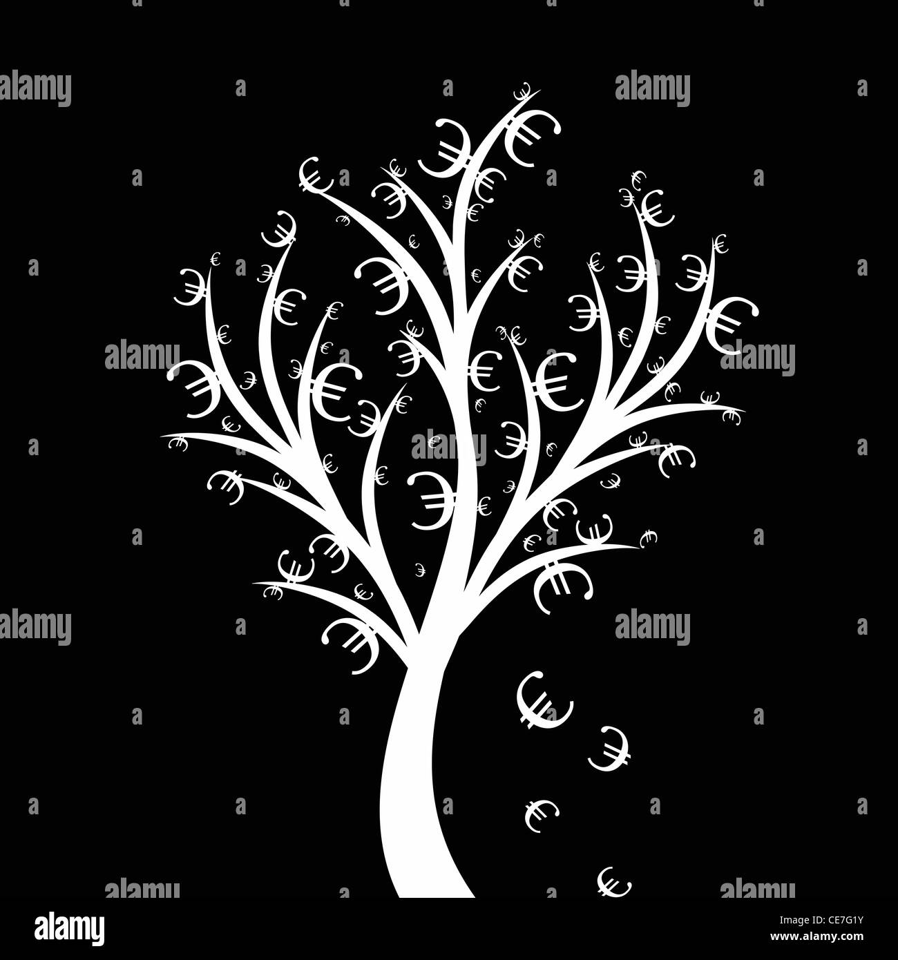 Abstract money tree with euro symbol isolated on black background Stock ...