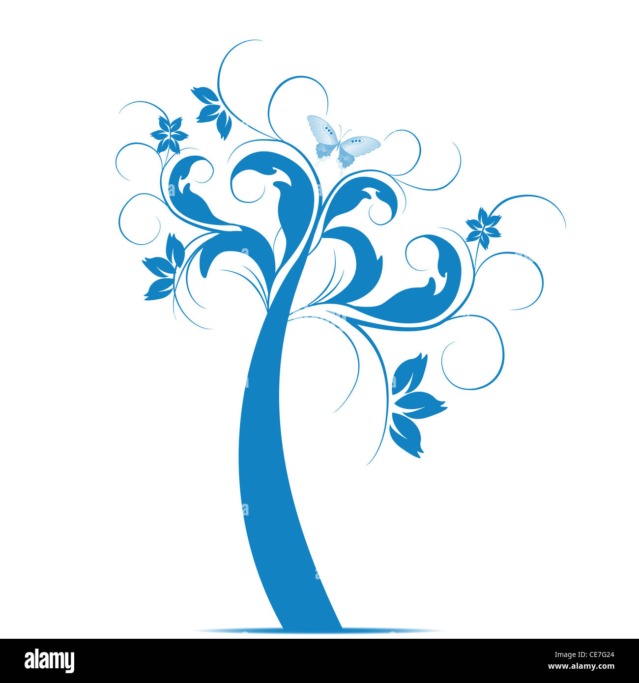 Beautiful art tree and butterfly isolated on white background Stock ...