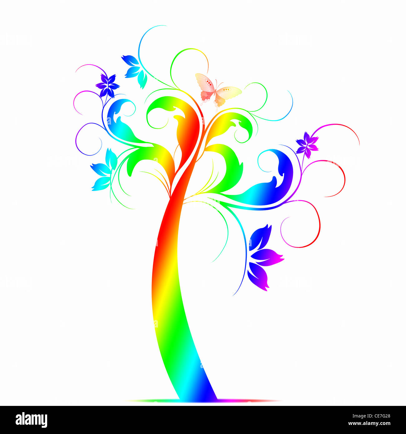 Beautiful art tree and butterfly isolated on white background Stock ...