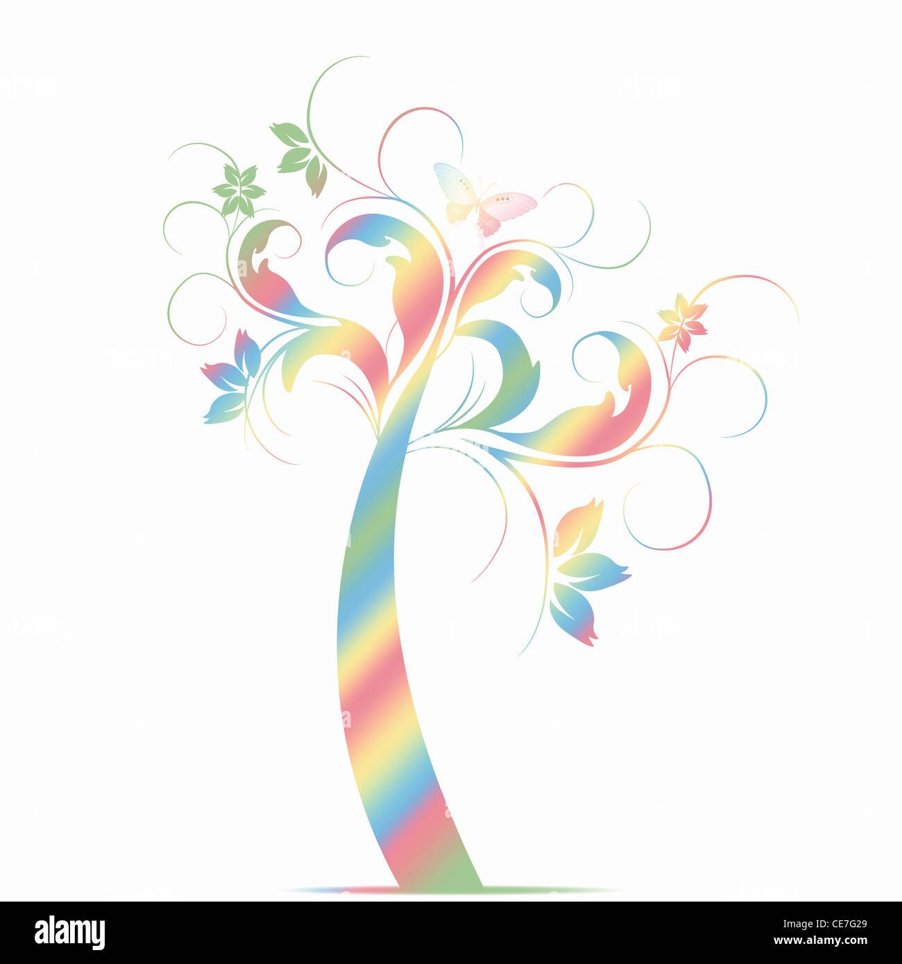 Beautiful art tree and butterfly isolated on white background Stock ...