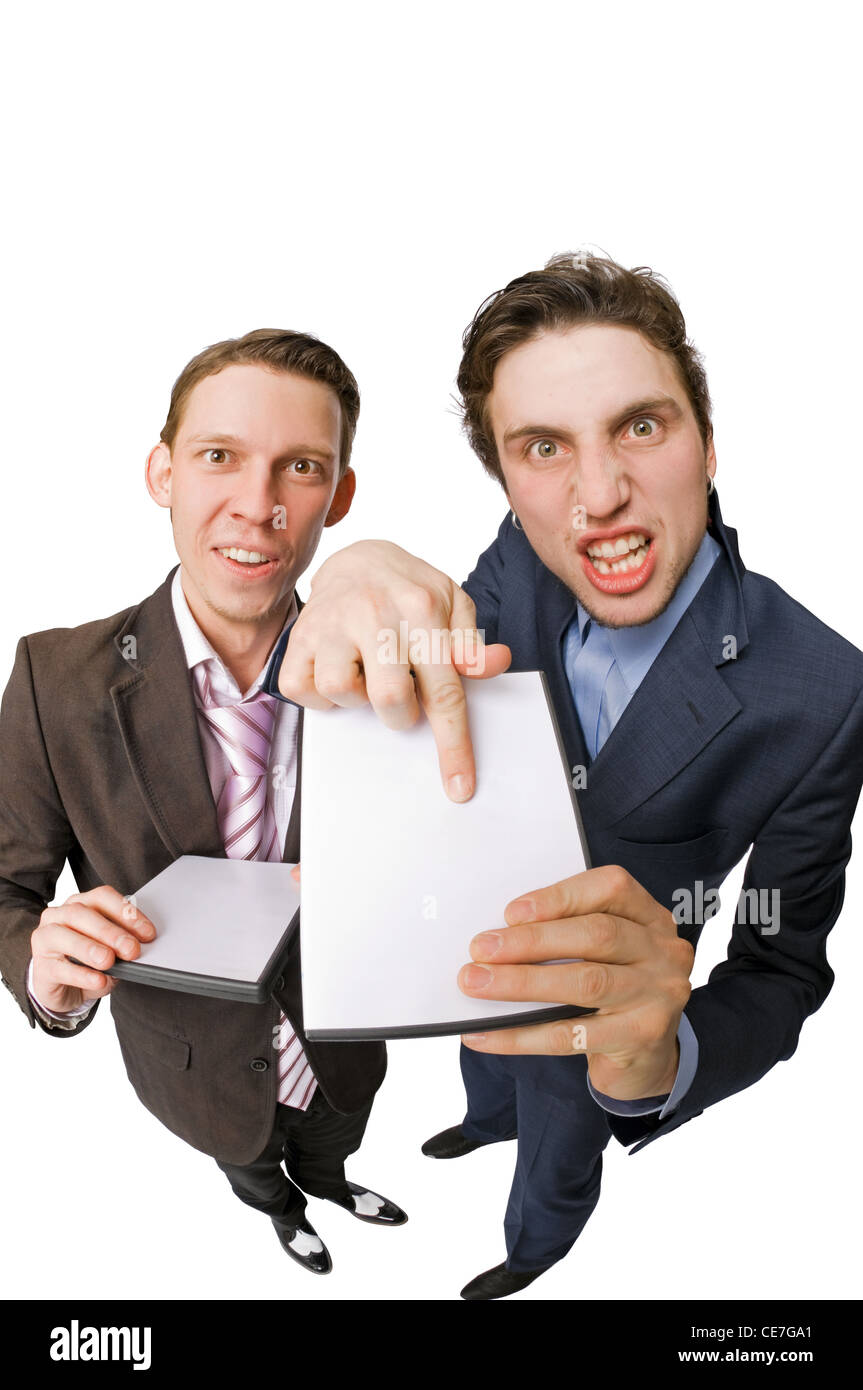 Two young people offering DVDs for sale on white background Stock Photo ...