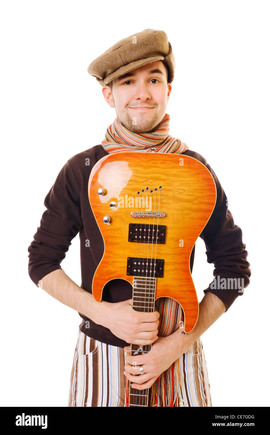 Cool musician with his instrument on white background Stock Photo - Alamy