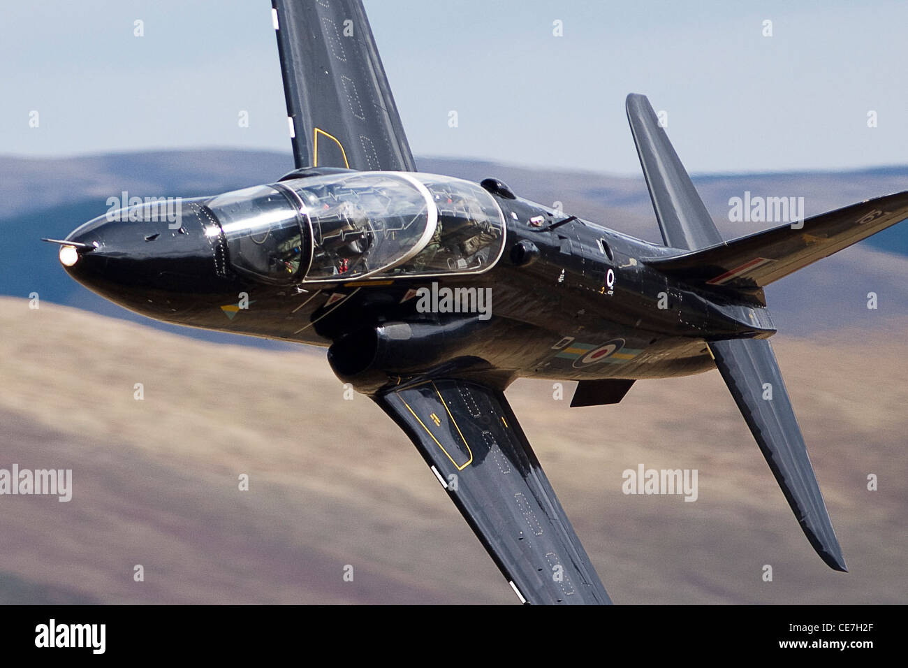 Hawk taing jet with the RAF low flying in the mach lop mid wales Stock ...
