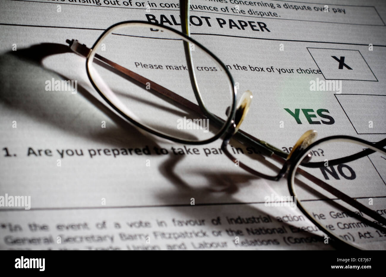 UK ballot paper issued to union members for strike action voting during ...