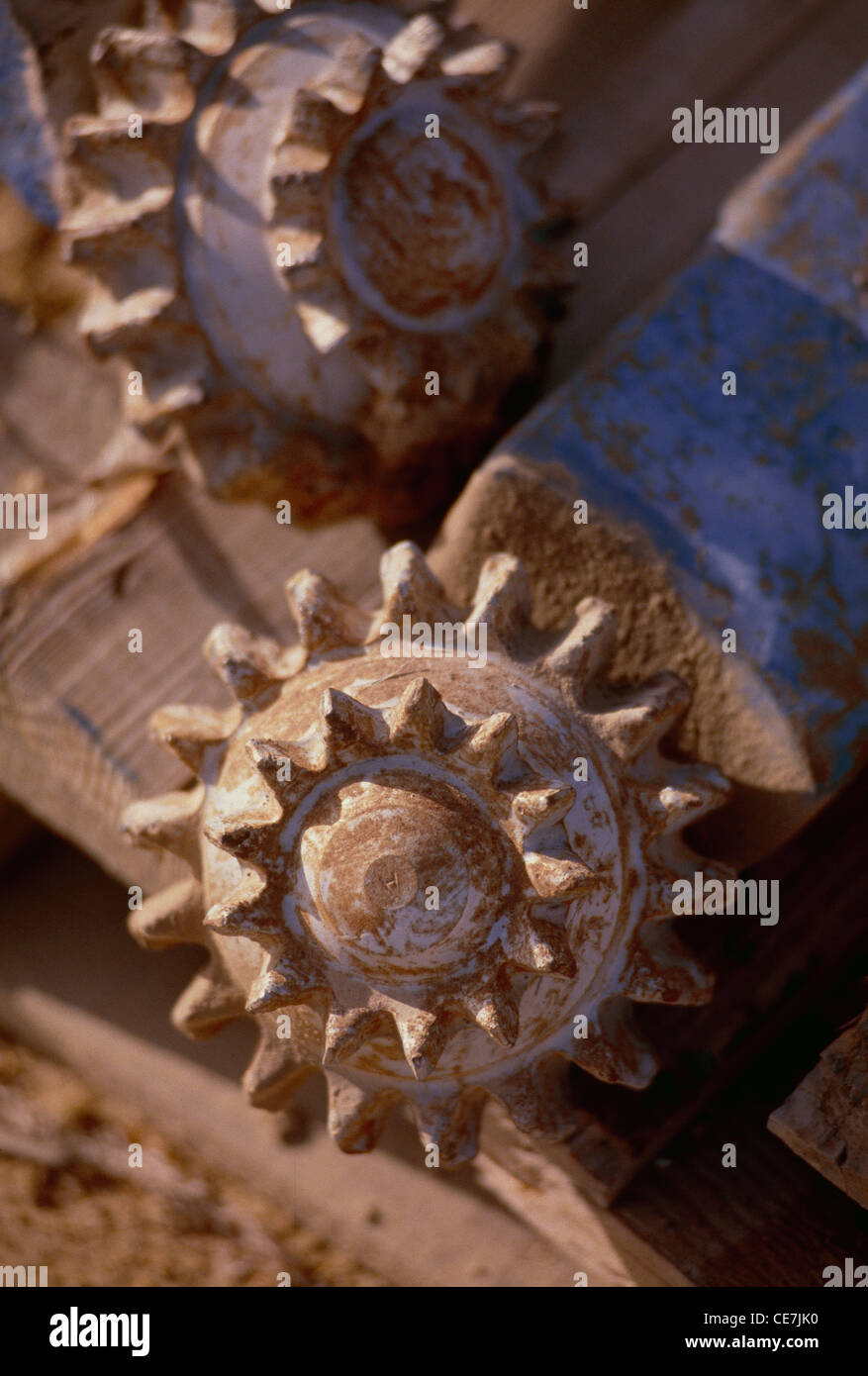 A drill bit used in an offshore Santa Fe jackup oil rig drilling in the ...
