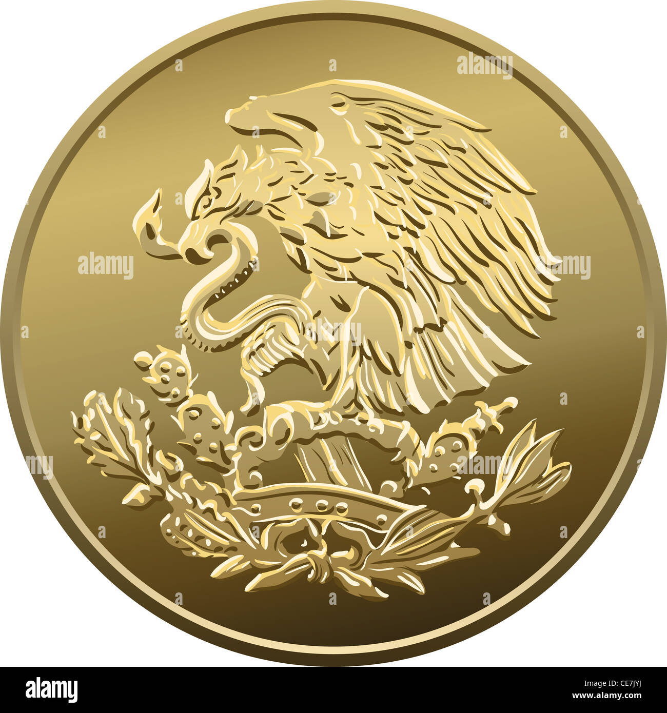 Mexican money fifty centavo, Gold Coin, heraldic eagle perched on a ...