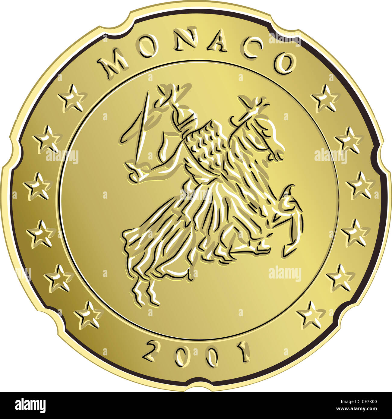 gold Monaco money coin euro cents with depicting the equestrian knight ...