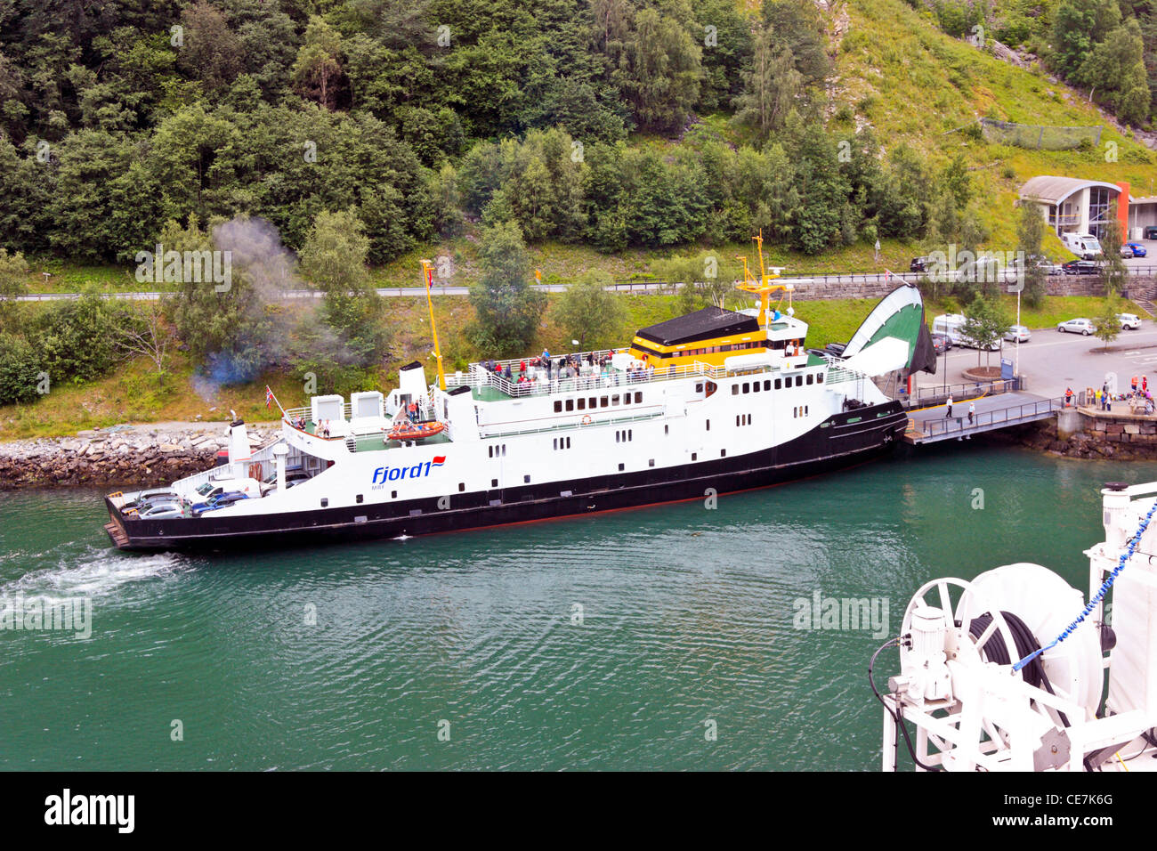 Car and Passenger Ferry on the Geiranger Fjord at the Hellesylt ...