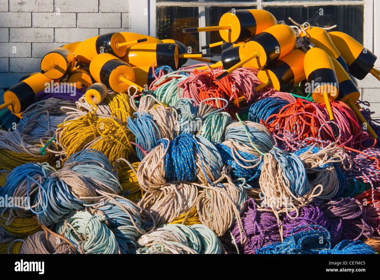 Pile of lobster fishing gear on dock in Maine Stock Photo - Alamy
