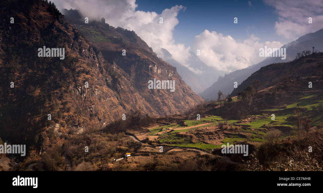 India, Arunachal Pradesh, Tawang Valley Panoramic view from Jang Stock ...