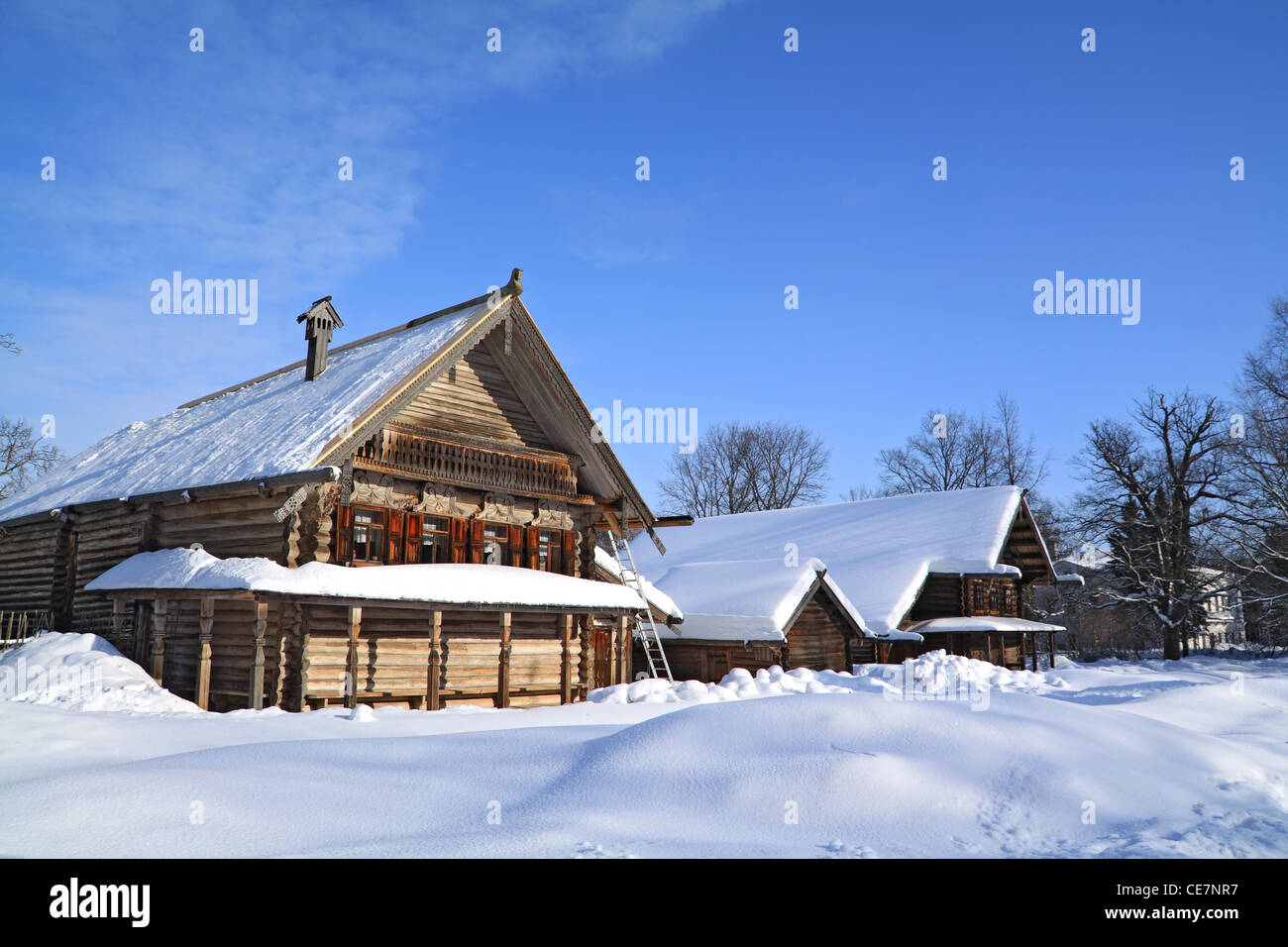 old wooden house in village Stock Photo - Alamy