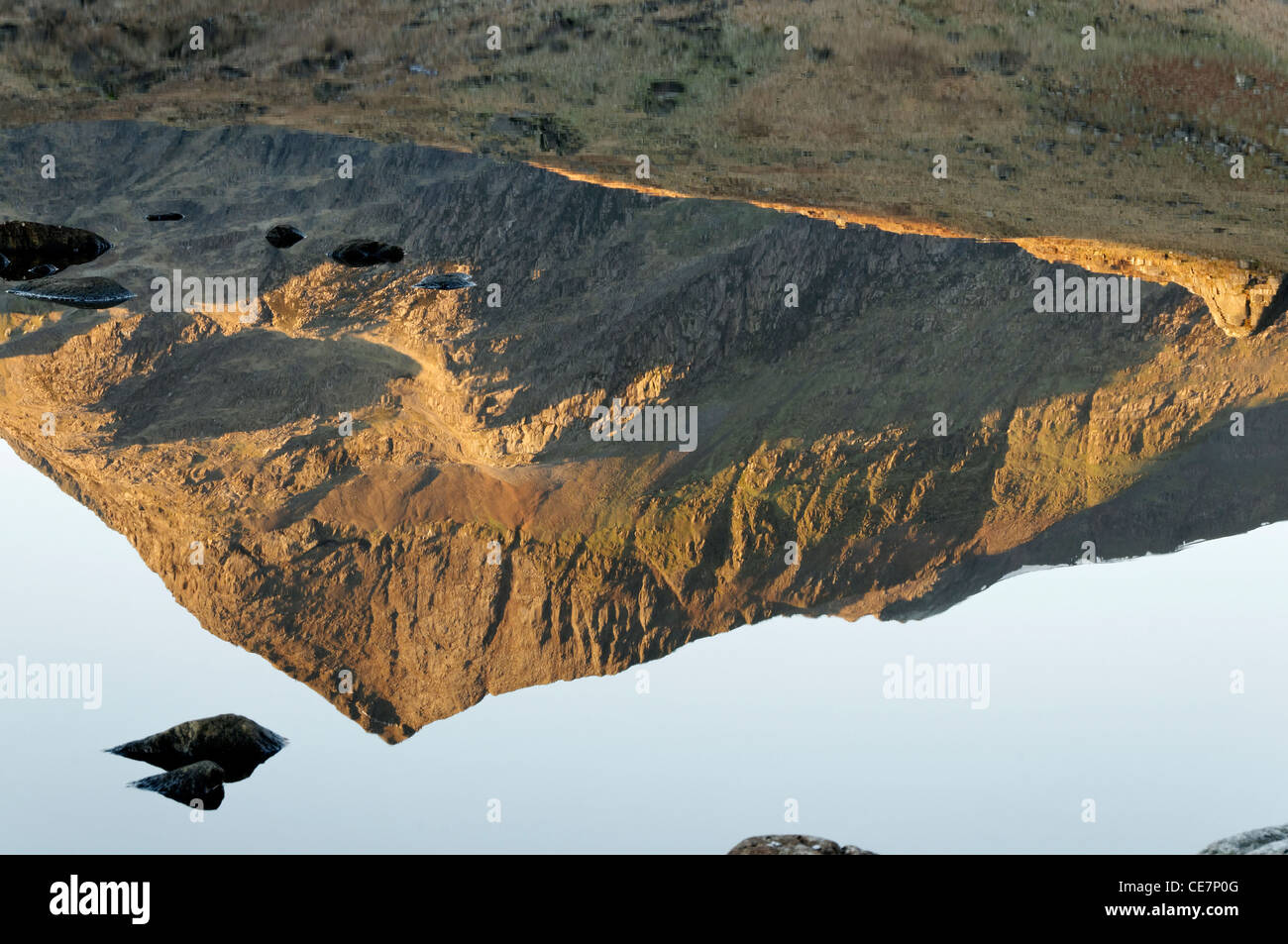 A reflection of Crib Goch Snowdonia Stock Photo - Alamy