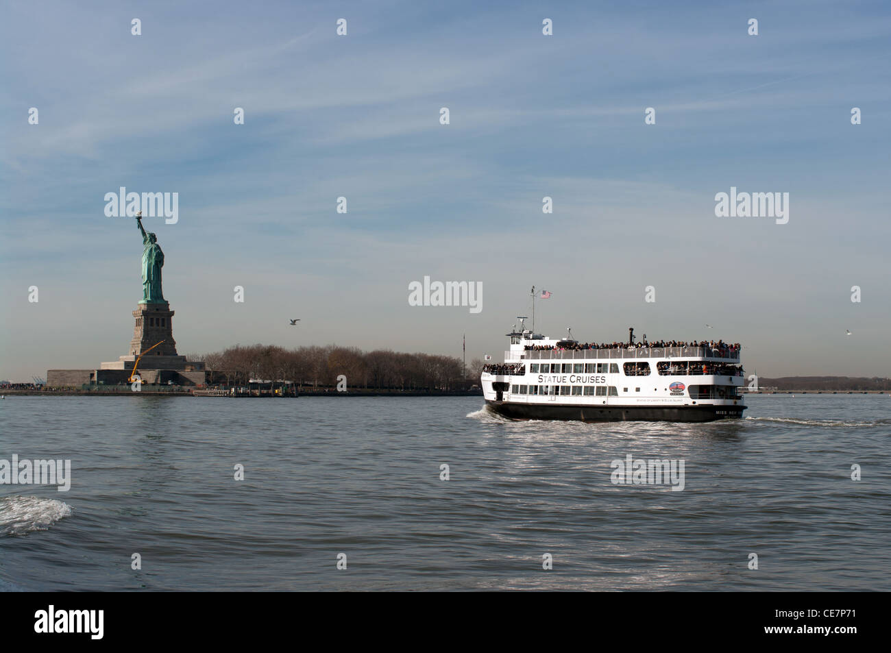 Statue of Liberty viewed from Circle Line on Hudson river, New York ...
