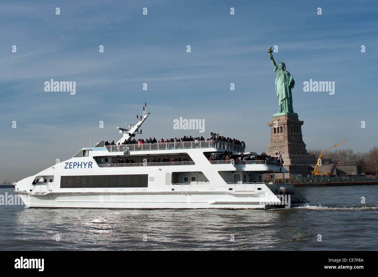 Statue of Liberty viewed from Circle Line on Hudson river, New York ...
