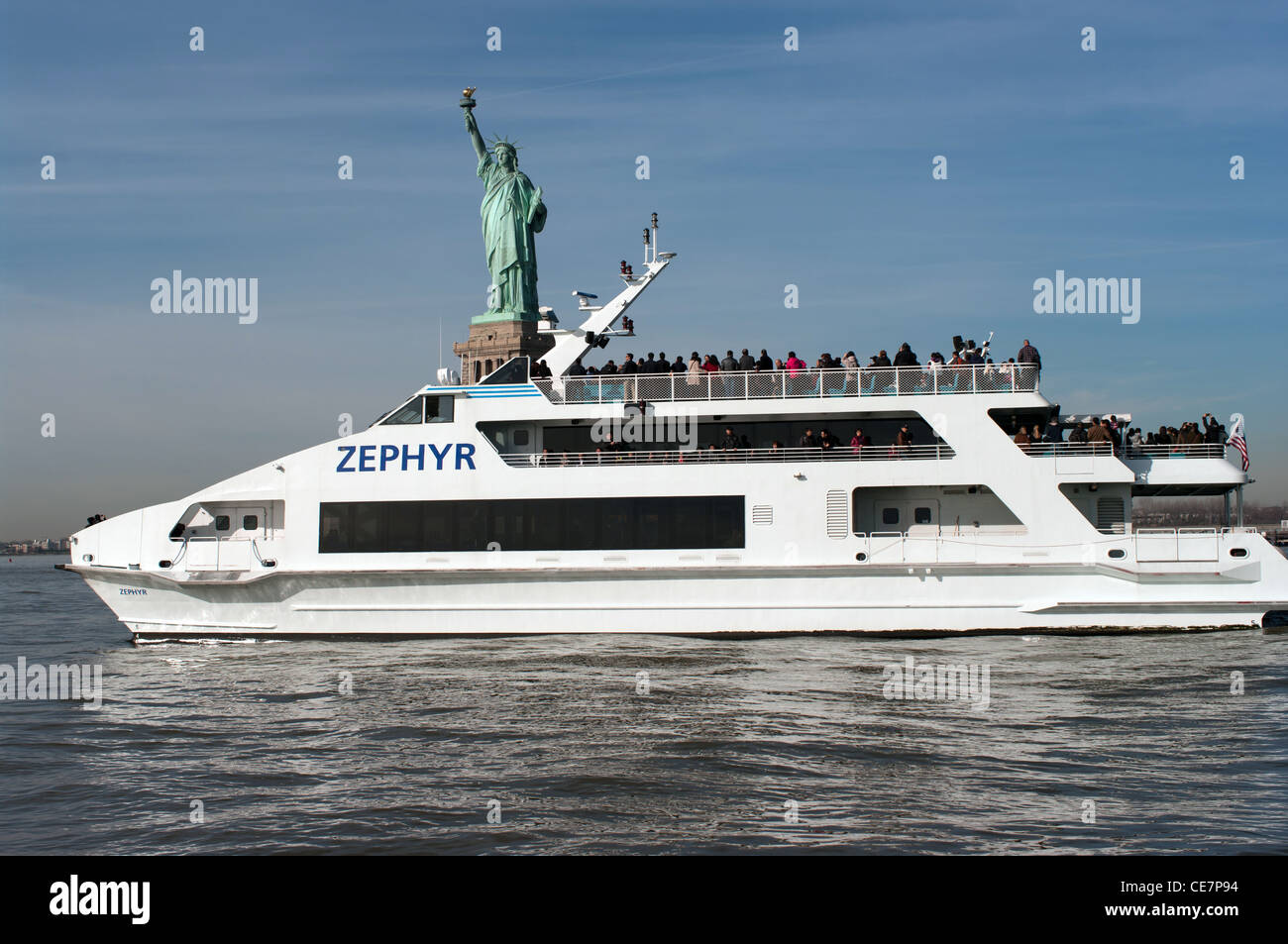 Statue of Liberty viewed from Circle Line on Hudson river, New York ...