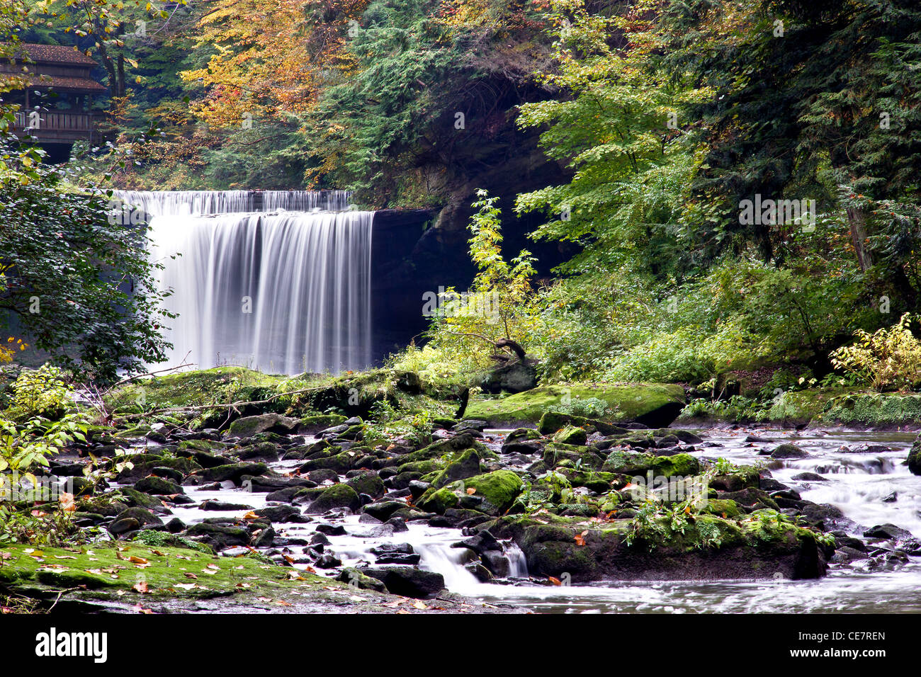 waterfall with bridge Stock Photo - Alamy