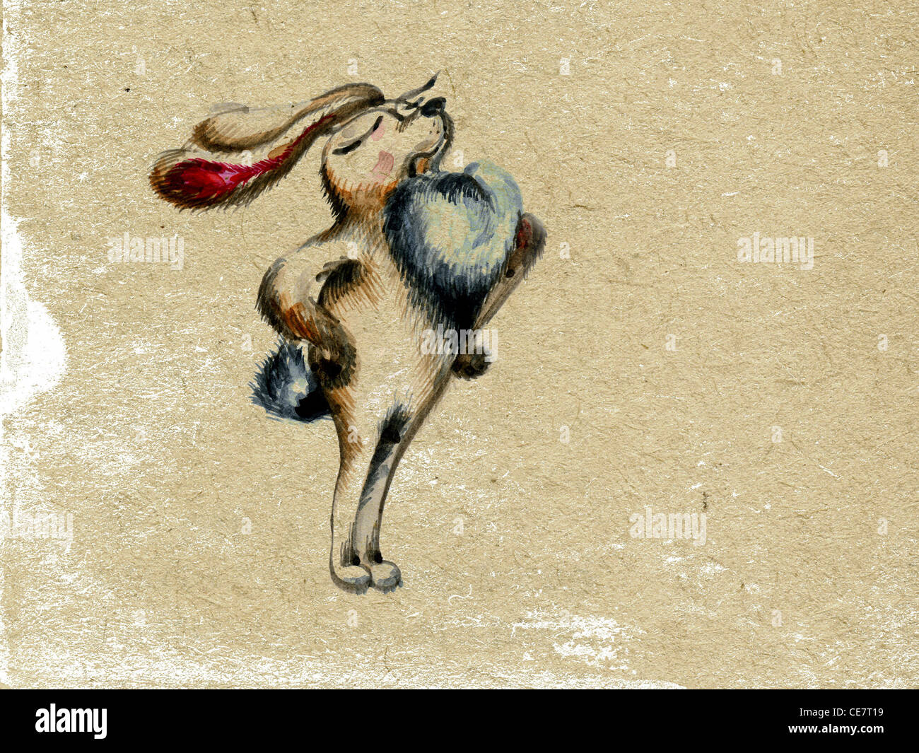 drawing of the rabbit on old paper Stock Photo - Alamy