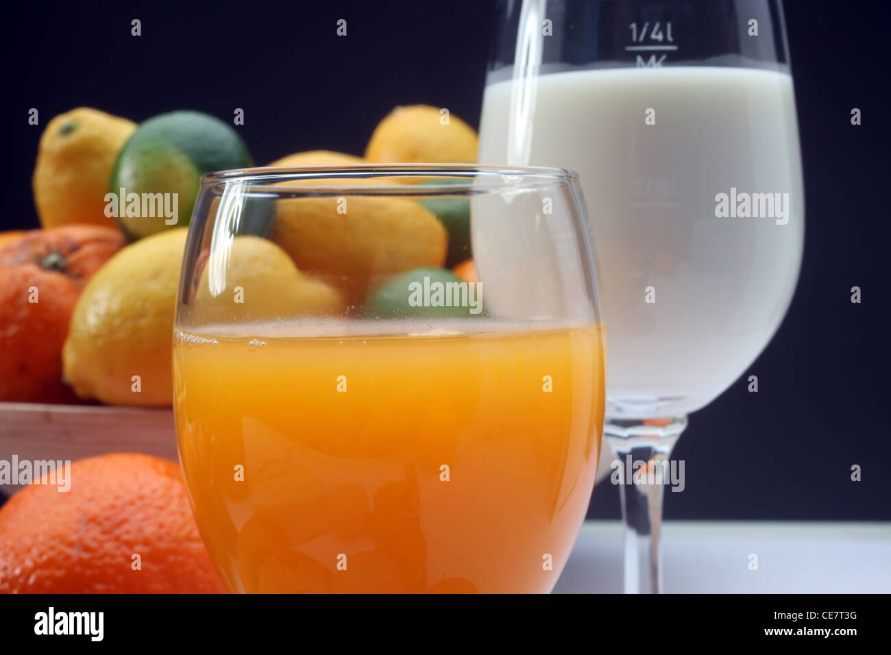 Breakfast, juice, milk Stock Photo - Alamy